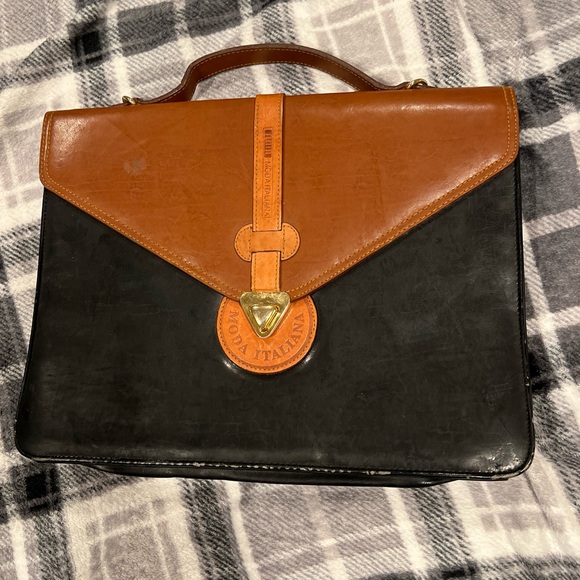 Moda Italiana | Bags | Vintage Moda Italiana Leather Briefcase Brown ...